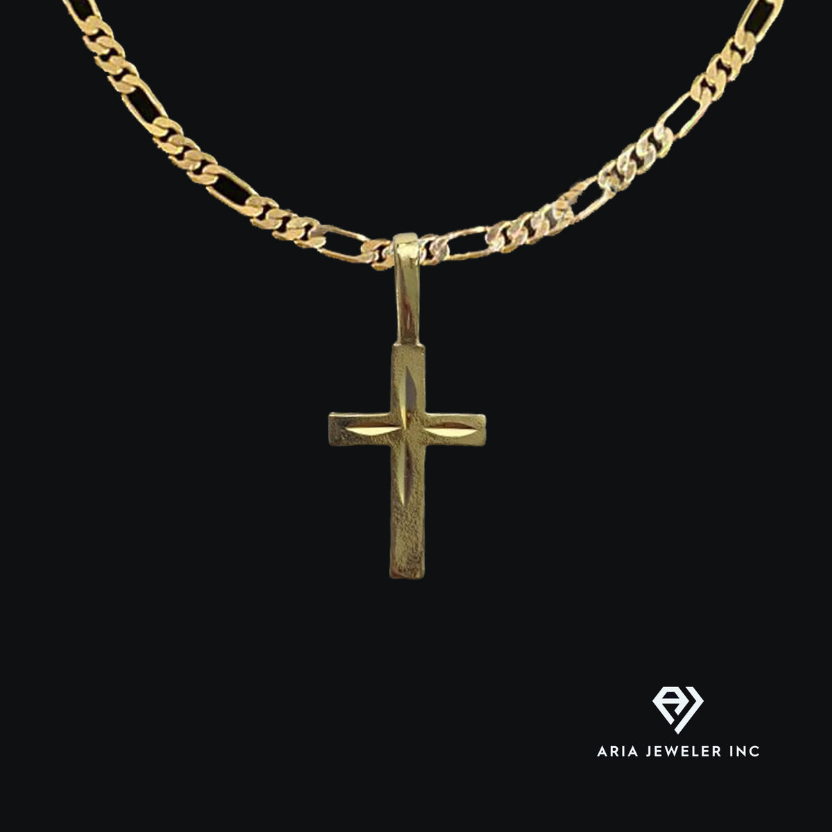 Chain with Indented Cross Pendant – Aria jeweler inc
